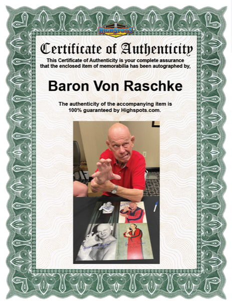 Highspots - Baron Von Raschke "The Claw" Hand Signed 8x10 Photo *inc C ...